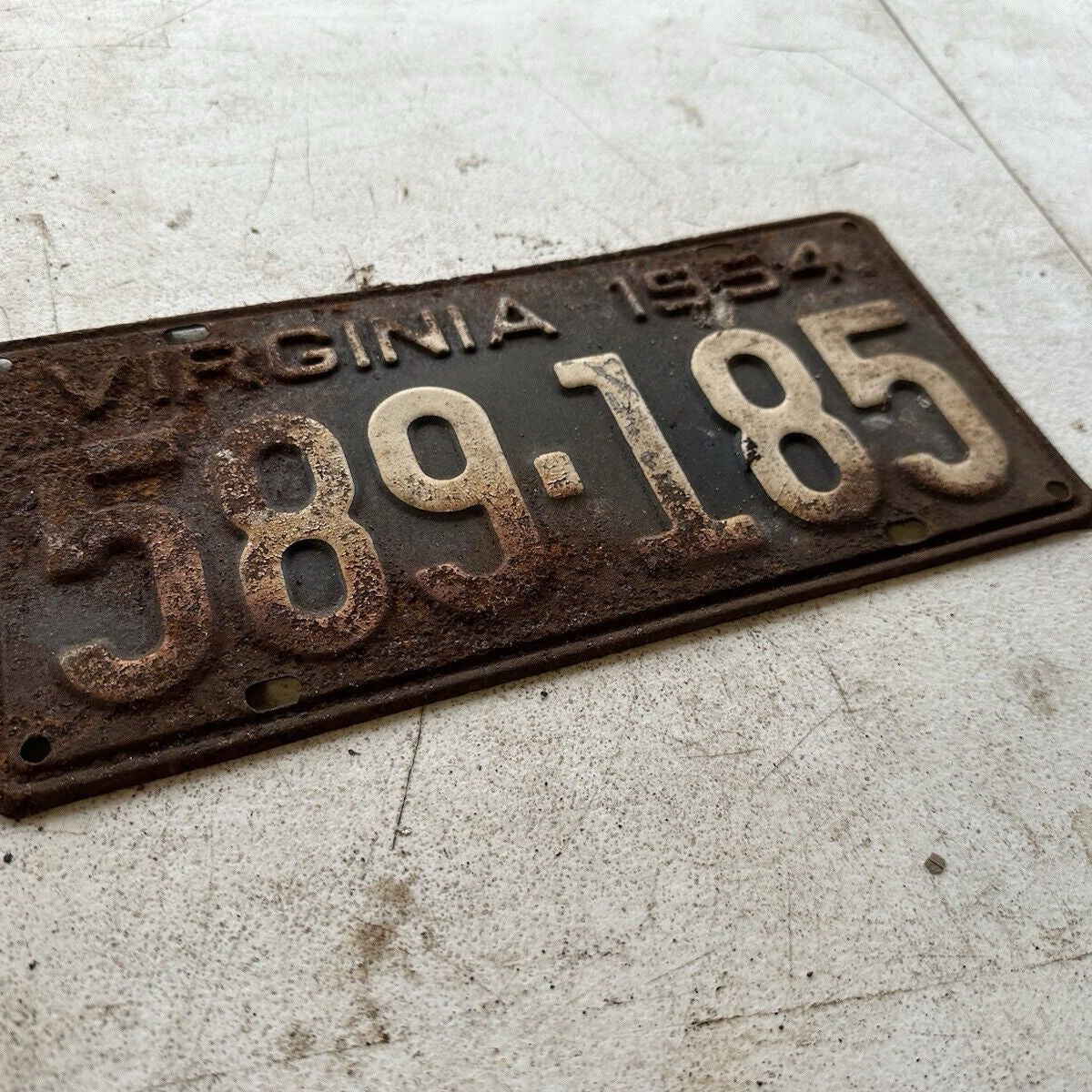 1954 Virginia VA License Plate Tag 589-185 Vintage Black & White Pair ...
