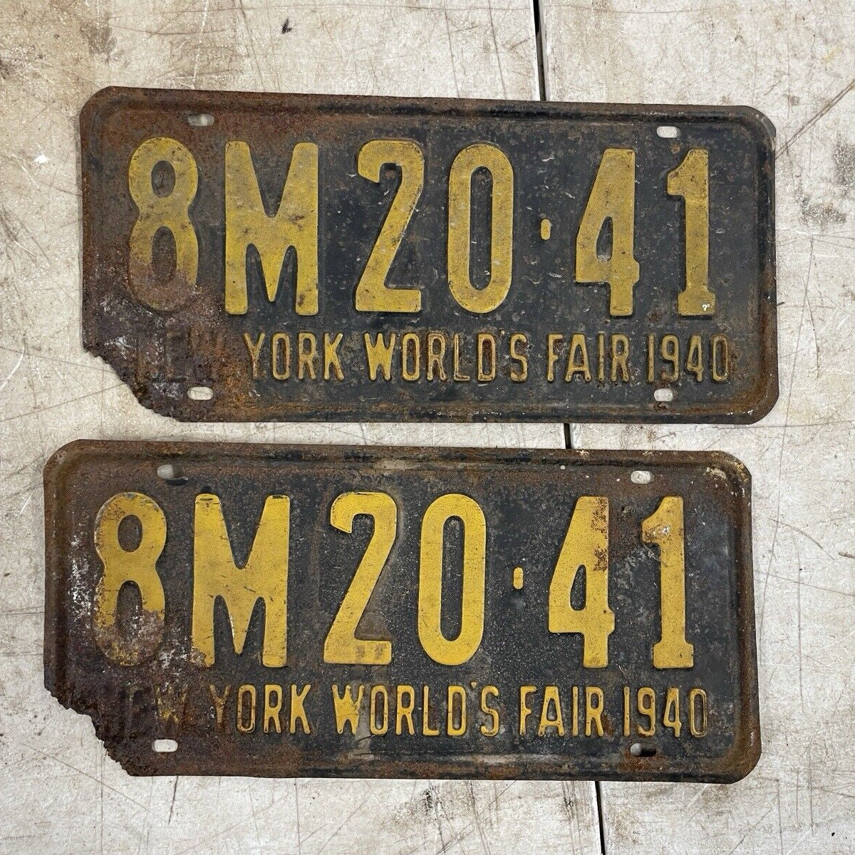 Pair Of Matched 1940 New York Worlds Fair License Plates 8M20-41 – Iron ...
