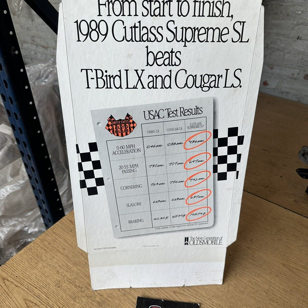 U.S Auto Club Cutlass Supreme Cardboard Display 1989 Original Thunderb ...