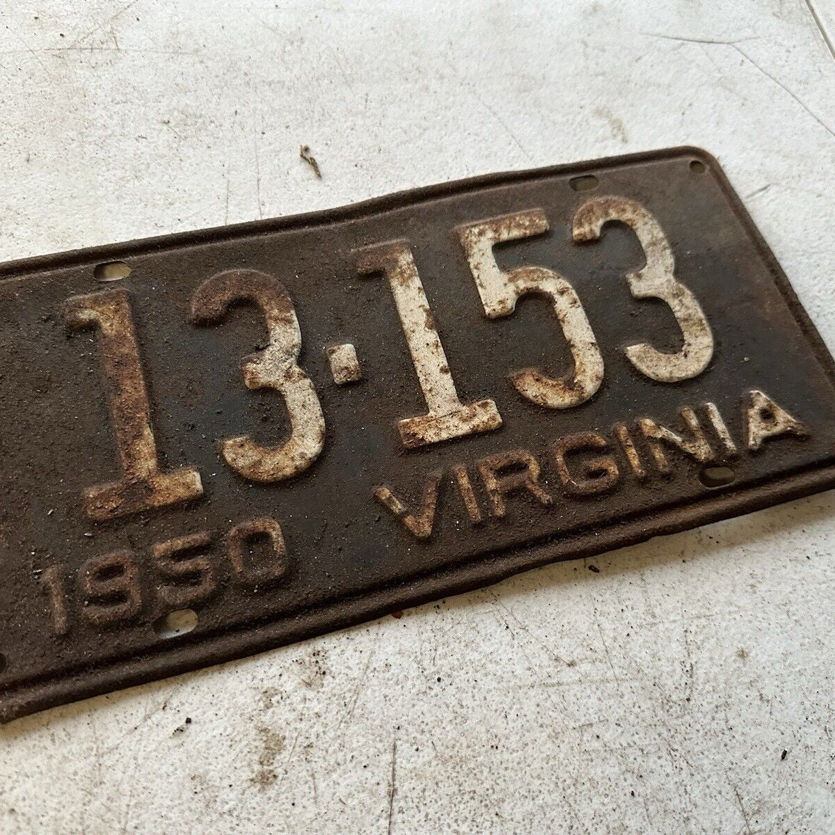 1950 VA Virginia 13-153 License Plate Original Tag – Iron Trap Garage