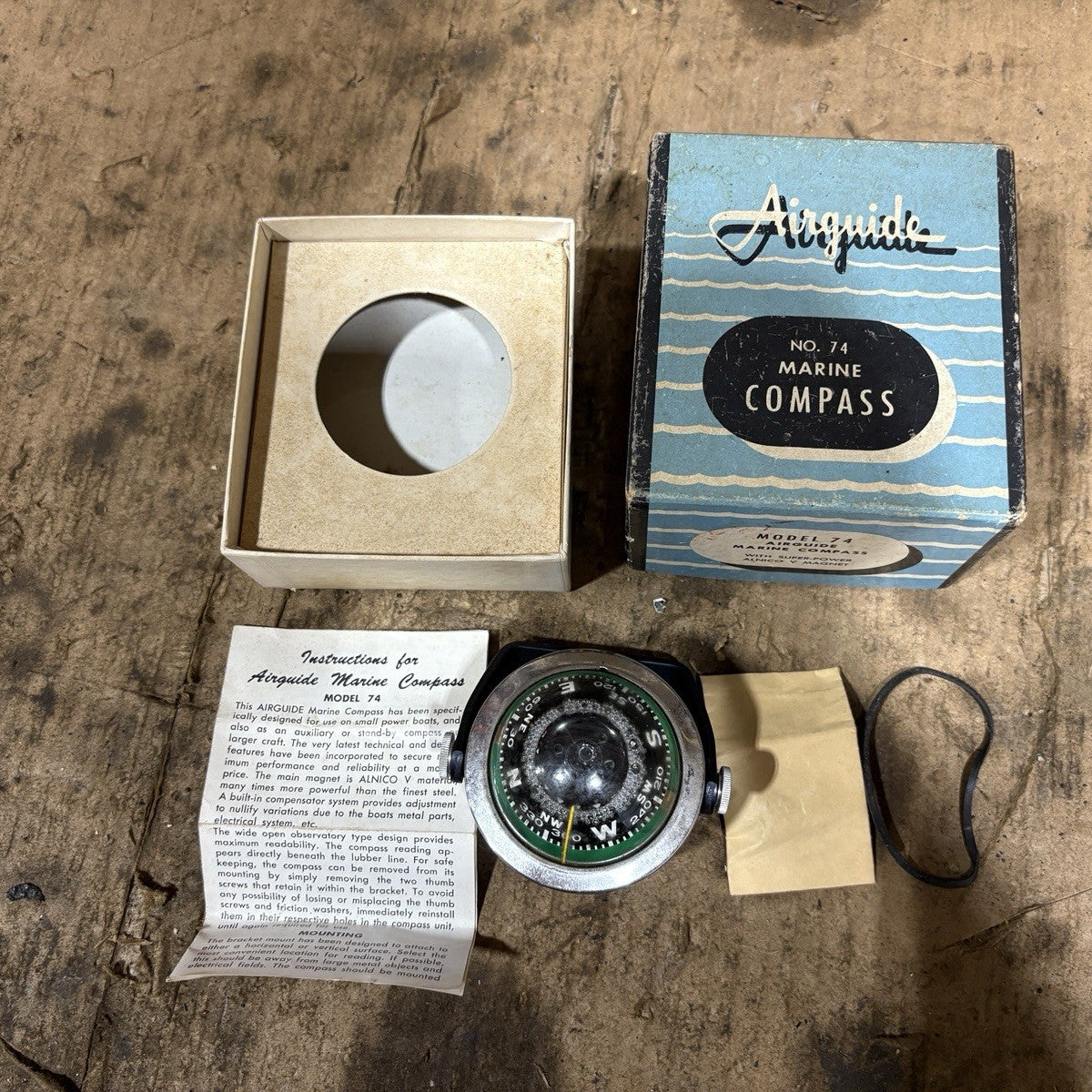 Vintage Airguide No. 74 Marine Compass w/ Box & Instructions 1950s Nau ...