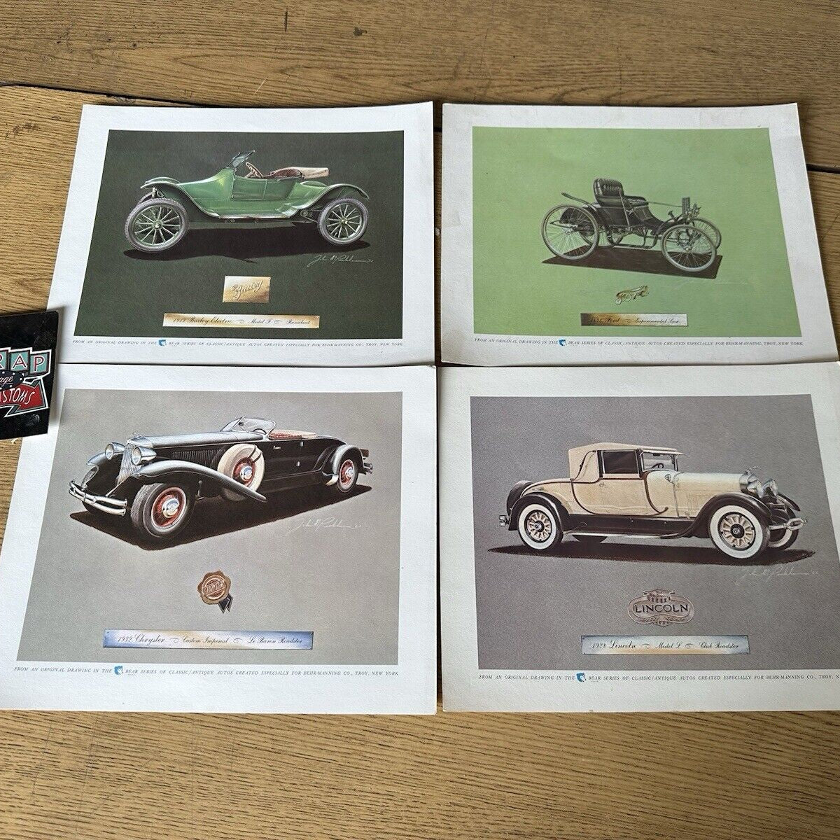 Vintage Lot of 4 Bear Series of Classic/Antique Auto Print Behr-Mannin ...