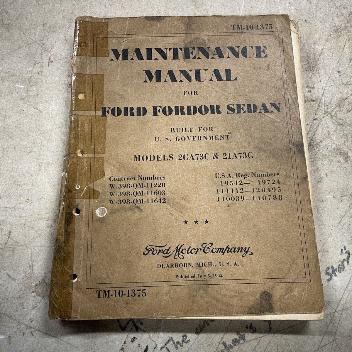 ORIGINAL TM-10-1375 Maintenance Manual for Ford Fordor Sedan model 2GA ...