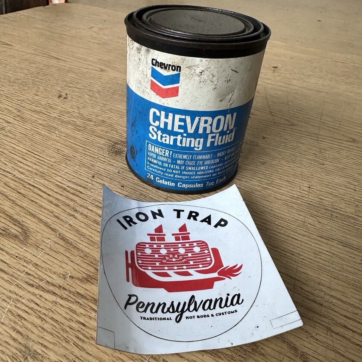 Vintage Chevron Starting Fluid Pellet Can Man Cave Oil Can Garage ...