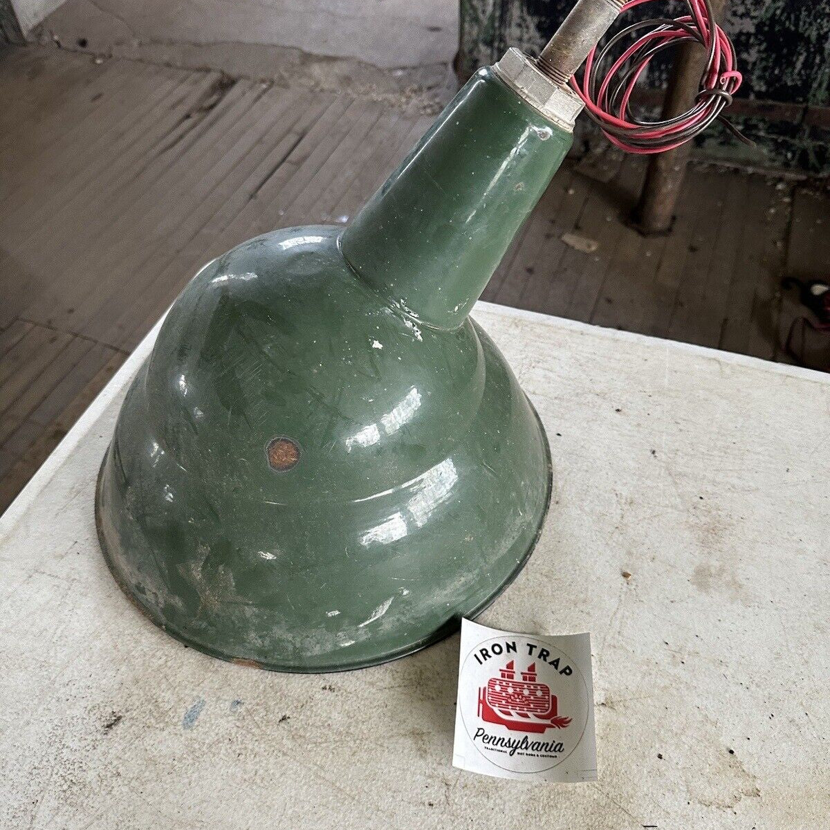 14” Green Porcelain Garage Shop Light Man Cave Original – Iron Trap Garage