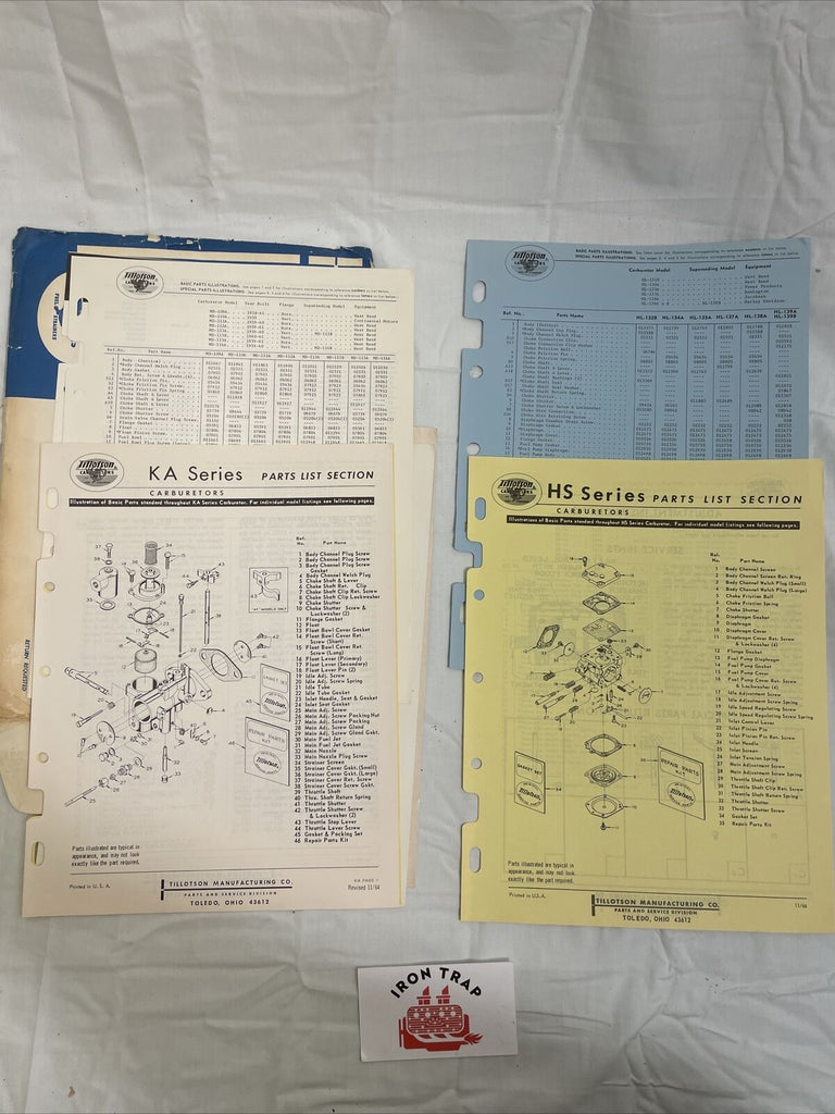 Tillotson Carburetor 1965 Service Data Sheets #41 – Iron Trap Garage