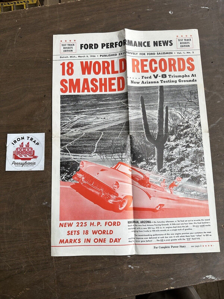 1956 Ford Performance News Vol 1 Issue 2 Salesman Rare 18 World Record ...