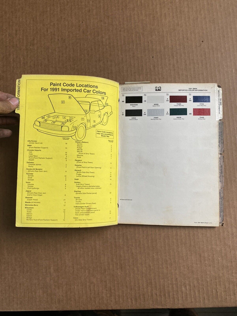 1991 PPG Import Color Information Paint Chip Book Porsche Audi BMW Vol ...