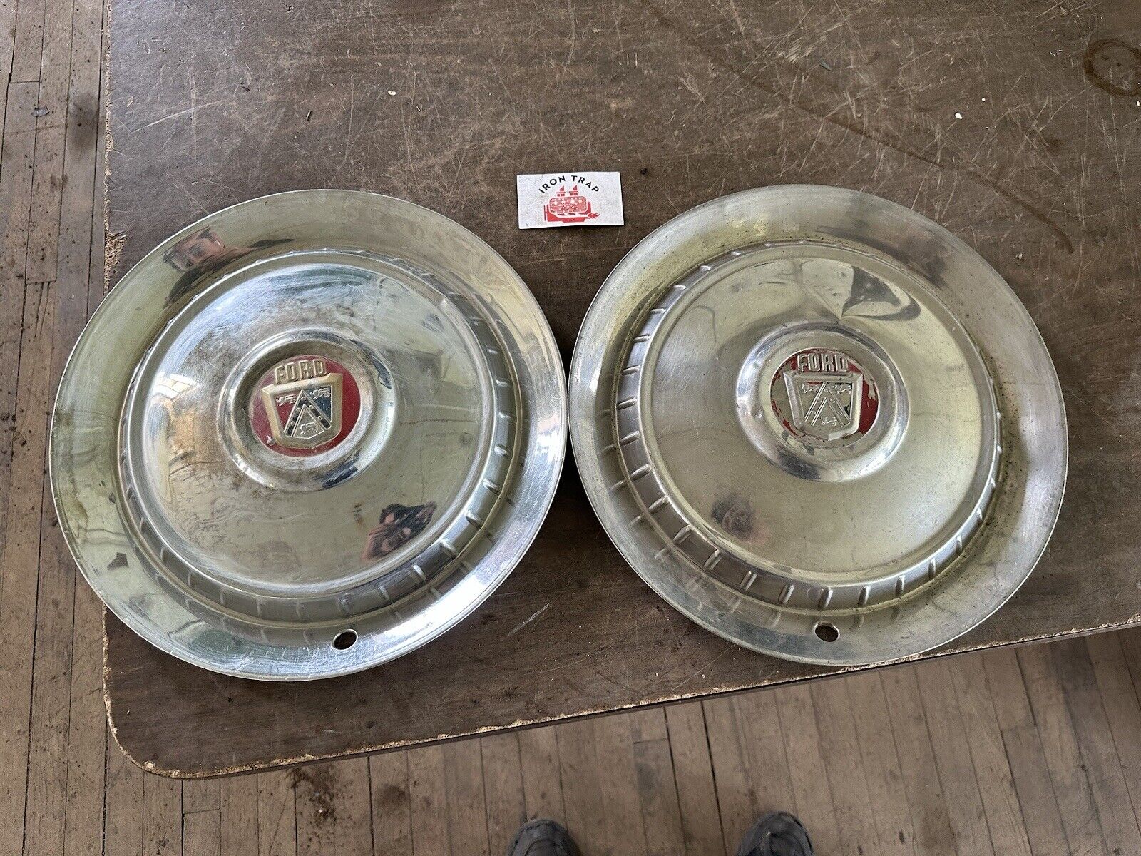 1952 54 Ford HUBCAP Wheel Cover 15 Original OEM Coupe Hot Rod Pair Iron Trap Garage