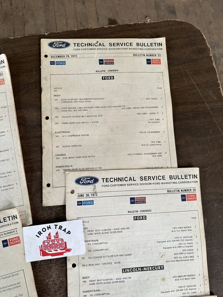 1972 Ford Lincoln Mercury Service & Repair Bulletins Bundle – Iron Trap ...