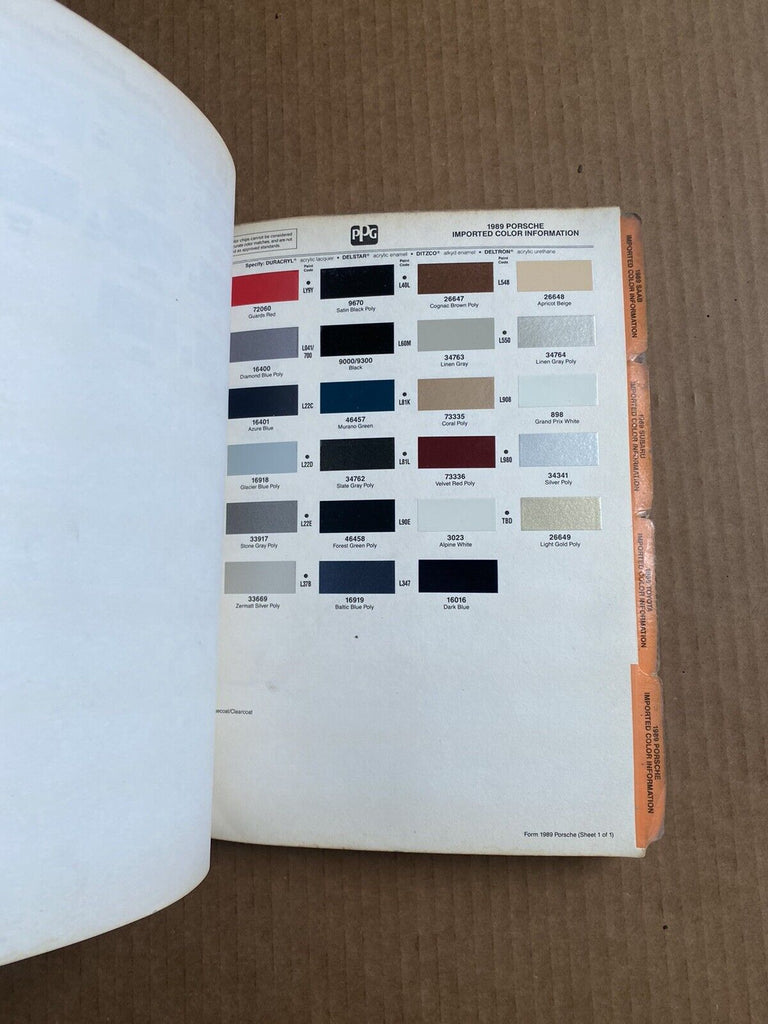 1989 PPG Import Color Information Paint Chip Book Porsche Audi BMW Vol ...