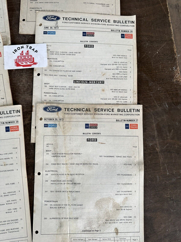 1972 Ford Lincoln Mercury Service & Repair Bulletins Bundle – Iron Trap ...