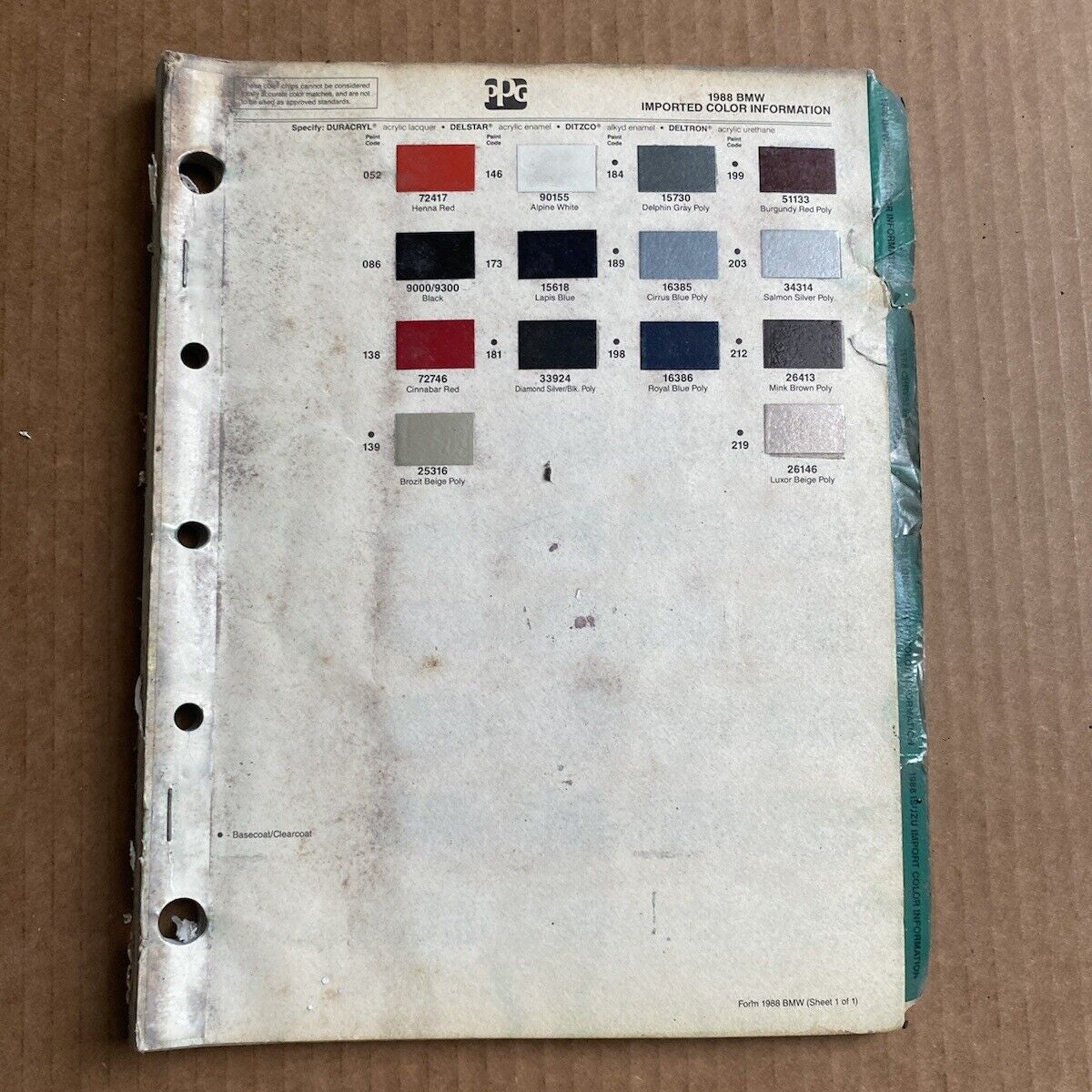 1988 PPG Import Color Information Paint Chip Book Porsche Audi BMW Vol ...