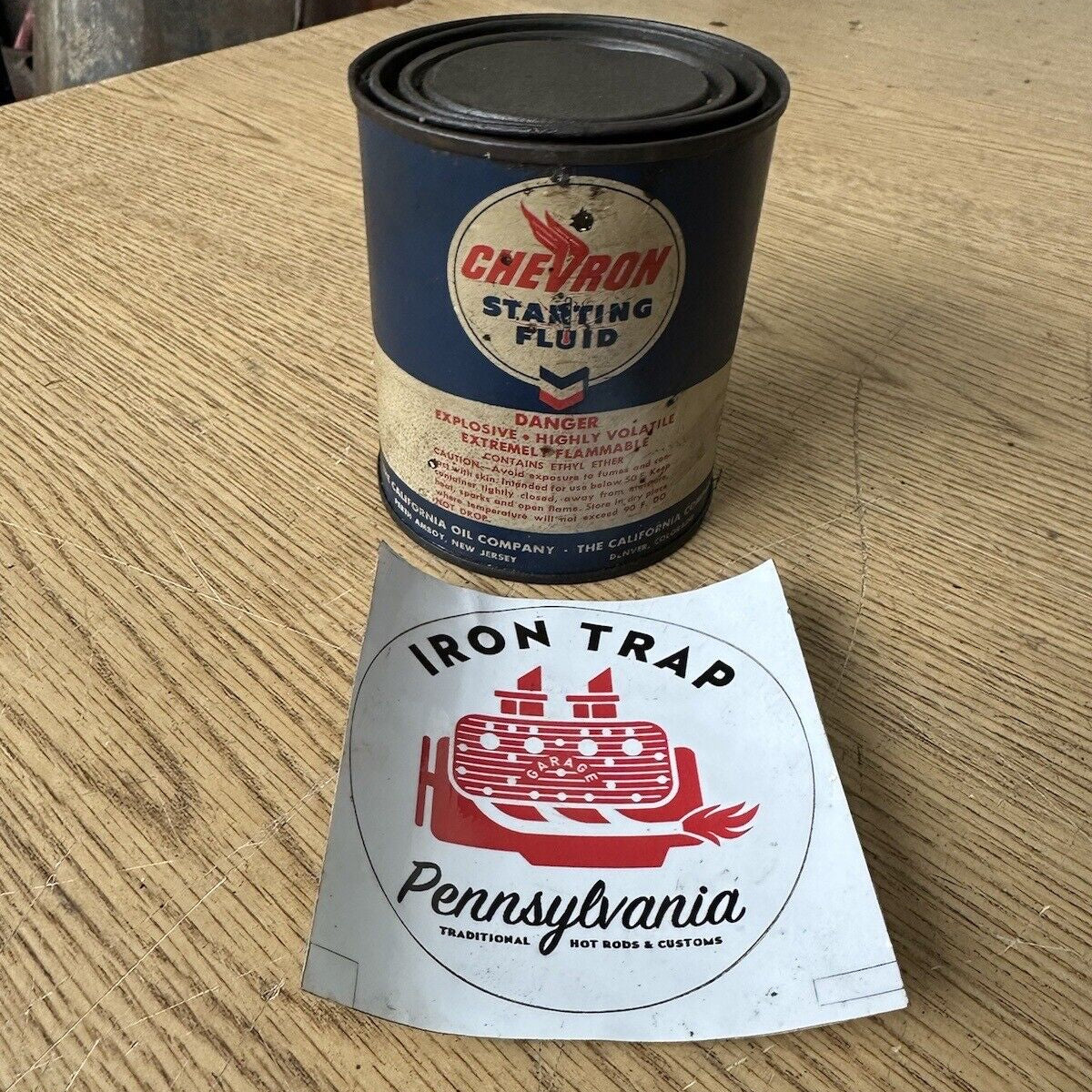 Vintage Chevron Starting Fluid Pellet Can Man Cave Oil Can Garage ...