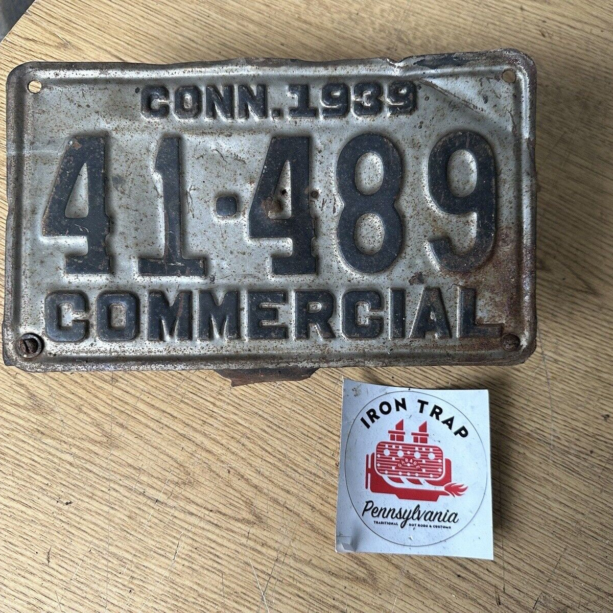 1939 Connecticut Commercial License Plate 41-489 Patina – Iron Trap Garage