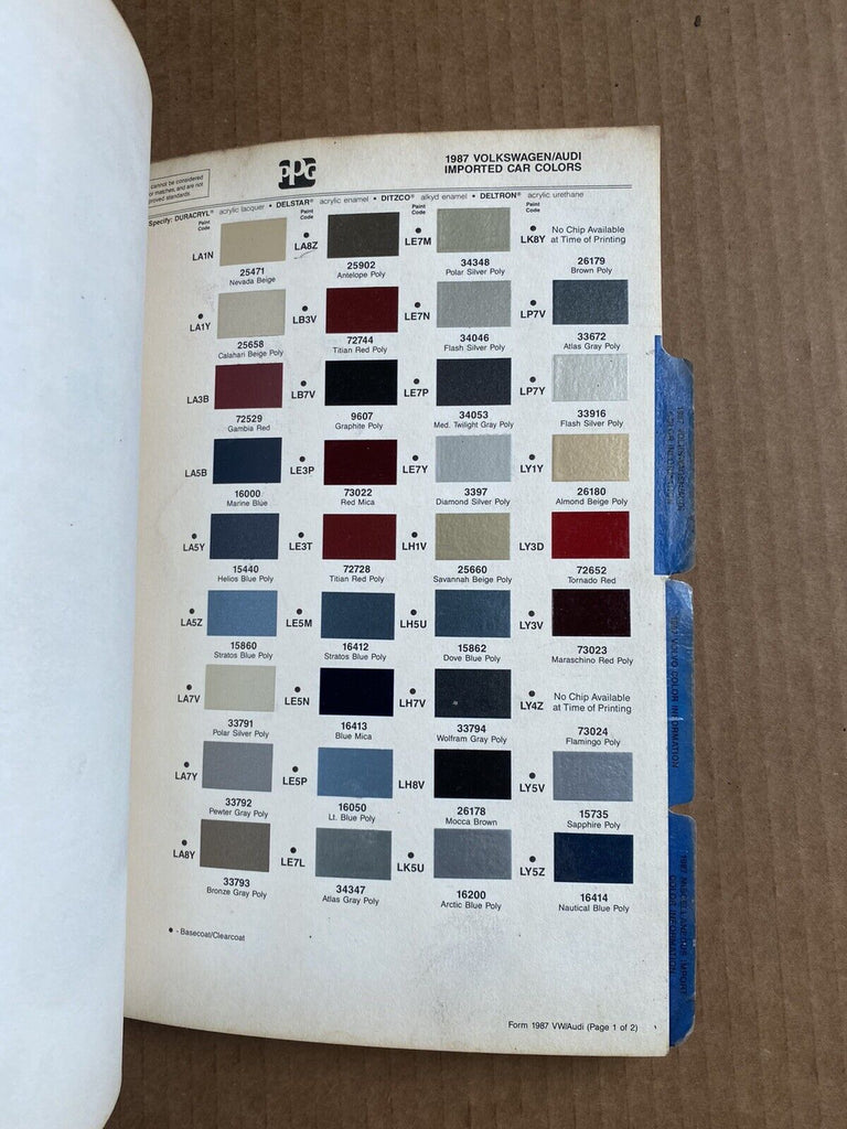 1987 PPG Import Color Information Paint Chip Book Porsche Audi BMW Vol ...